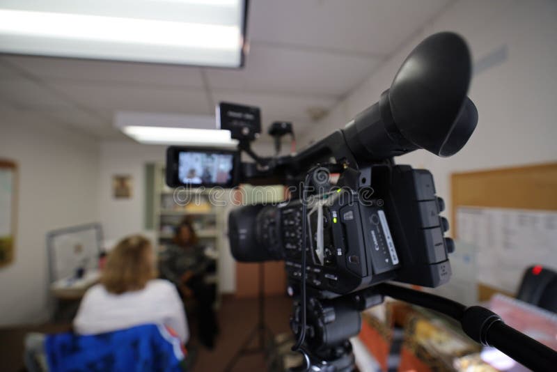 Selective of a Video Camera Filming an Interview Stock Image - Image of ...