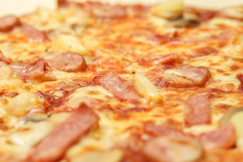 Selectived Focus on Ham Topping on Pizza Background Stock Photo - Image ...