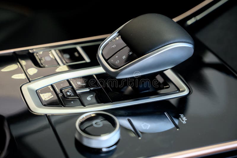 Automatic Transmission Selector in the Interior of a Modern Car Stock ...