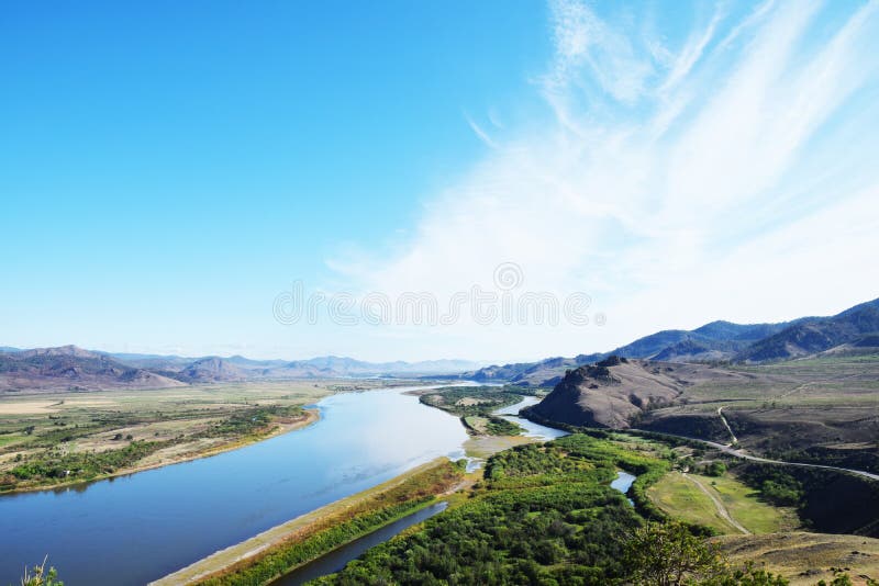 Selenga River stock photo. Image of clouds, mountains - 62641394