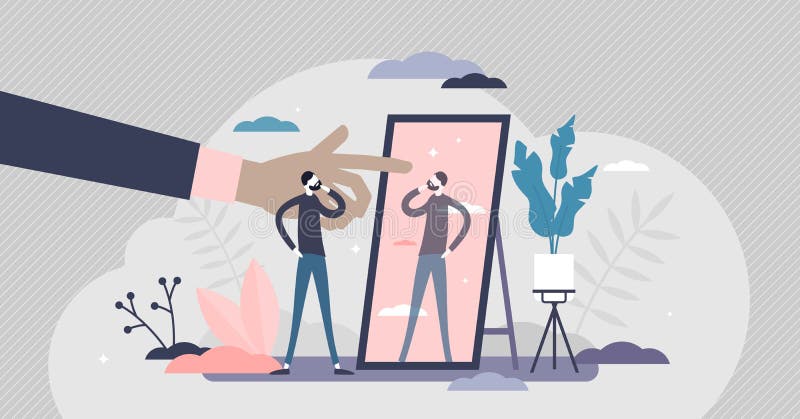 Self Absorption Concept, Flat Tiny Person Vector Illustration Stock ...