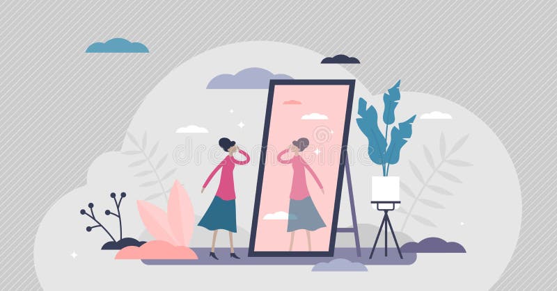 Self Absorption Concept, Flat Tiny Person Vector Illustration Stock ...
