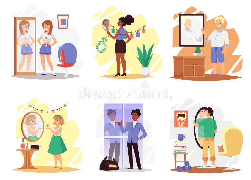 Self-acceptance Set with People Characters, Flat Vector Illustration ...
