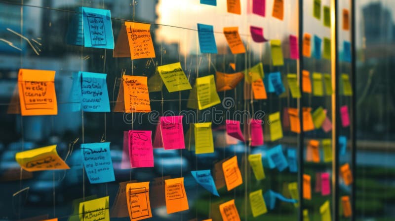 Self Adhesive Notes with Words Stuck on the Glass in the Office ...