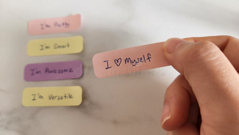 Daily Self Affirmation Notes. Self Care and Love Concept Stock Image ...