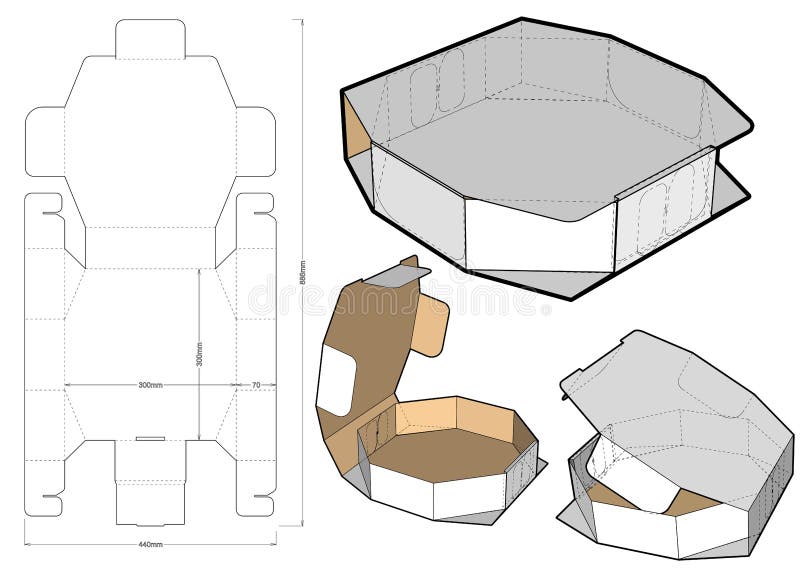 Self Assembling Octagonal Box and Die-cut Pattern. Flute Type E Stock ...