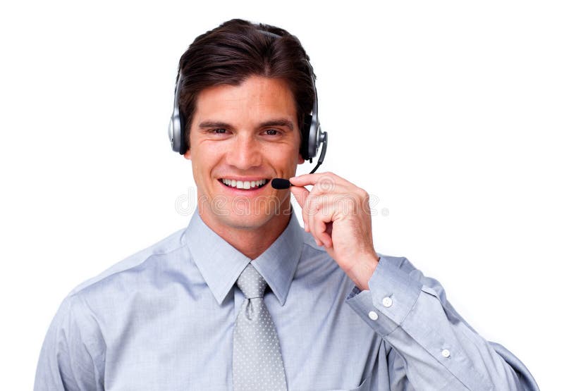 Young Professional Call Center Agent Male Talking Stock Image - Image ...