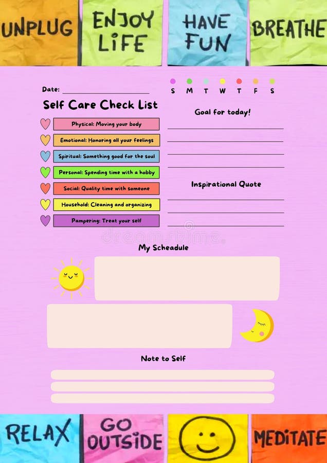 Self Care Planner Digital Planning Insert Sheet Printable Page Template ...