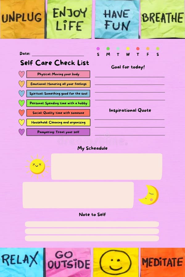 Self Care Planner Digital Printable Blank Template Insert Stock ...