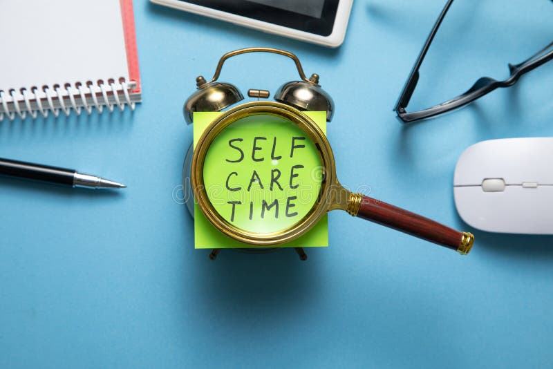 Self Care Time on Sticky Note with a Clock and Business Objects Stock ...