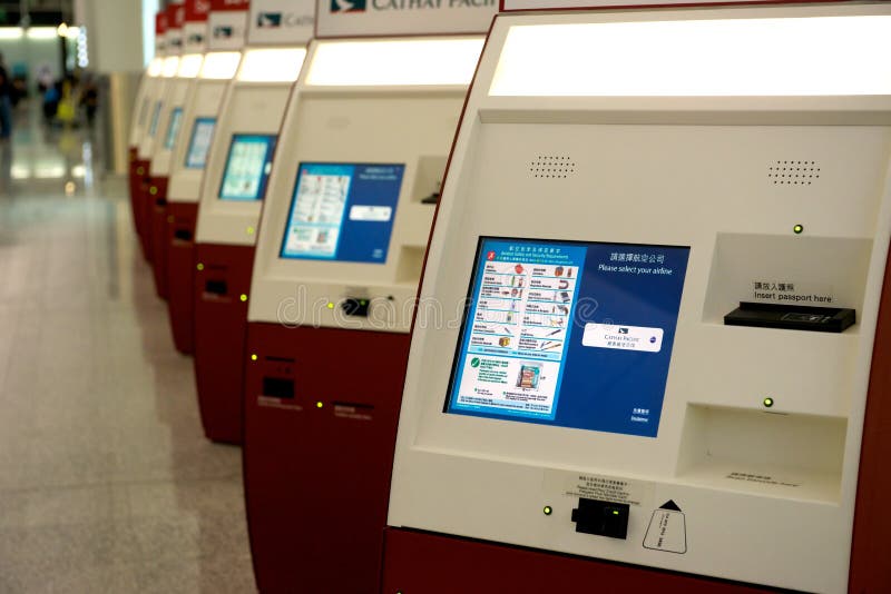 Self Check-in Machines at Hong Kong Airport Editorial Photo - Image of ...