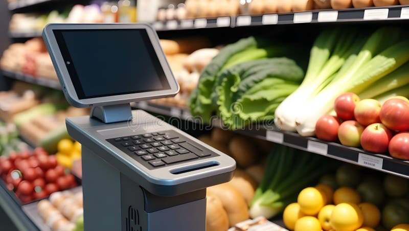 A Self-checkout Machine with Neatly Packed Grocery Items Stock ...