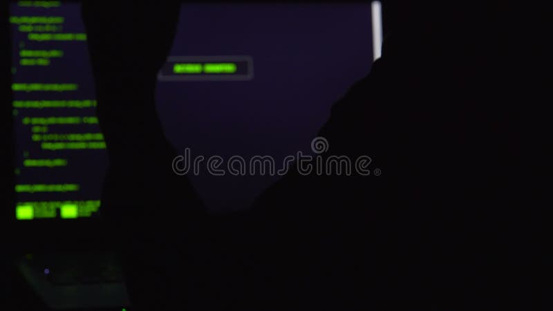 Self-confident Hacker Breaking into System, Showing Thumbs Up, Data ...