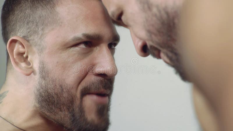 Self Conflict. Man Talking with Mirror Reflection. Stock Video - Video ...