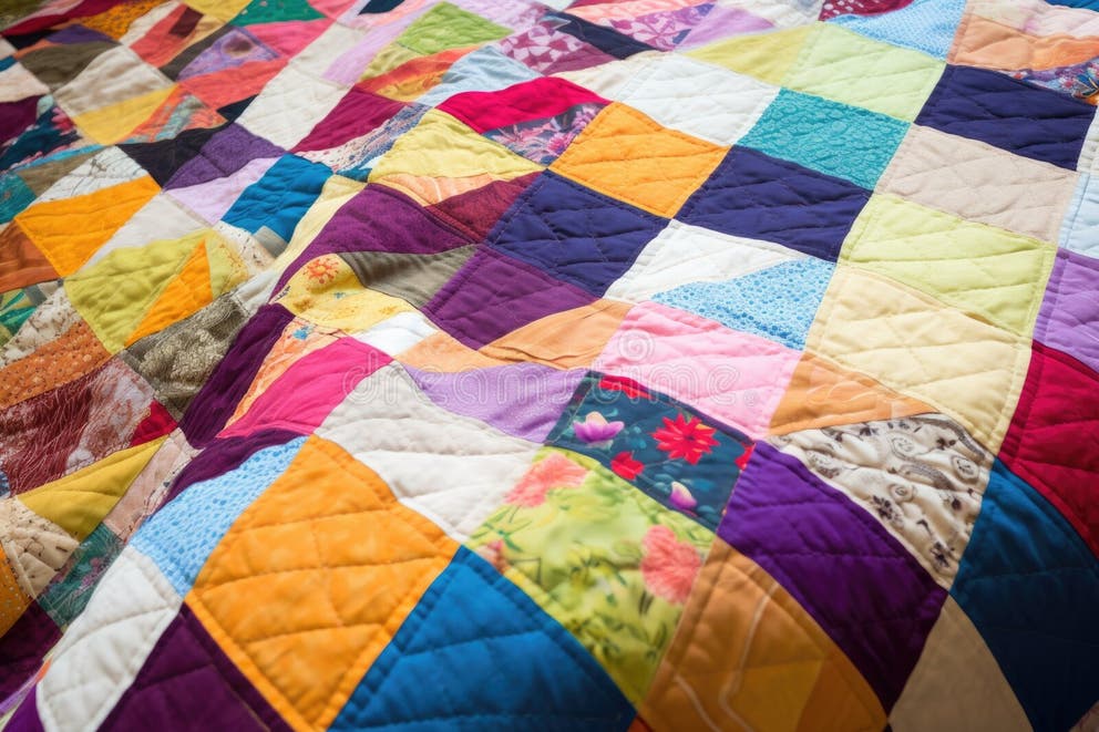 Self-crafted Fabric Patchwork Quilt on a Bed Stock Image - Image of ...