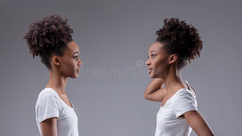 Self-critical Black Woman Confronts Own Insecure Reflection Stock Image ...