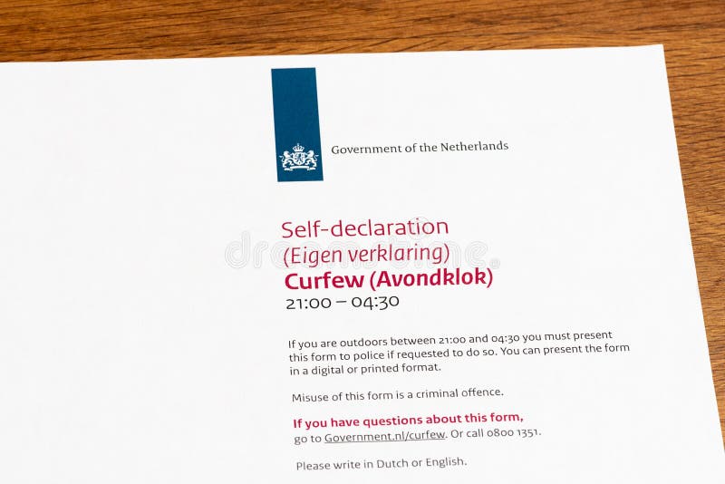 Self-declaration Curfew Form for the Netherlands in 2021 Editorial ...