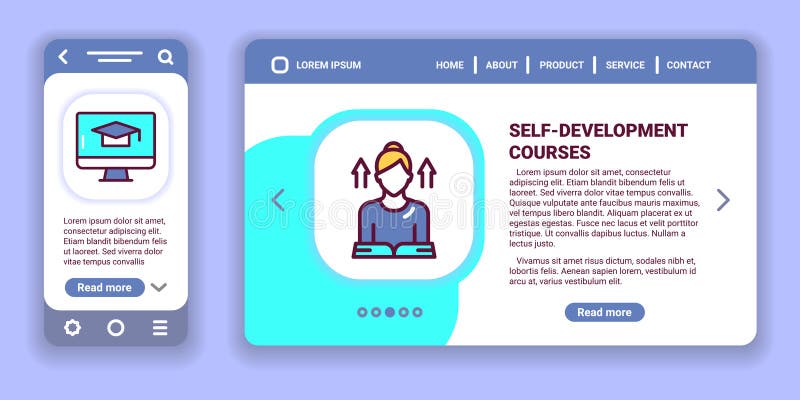 Self-development Courses Web Banner and Mobile App Kit. Outline Vector ...