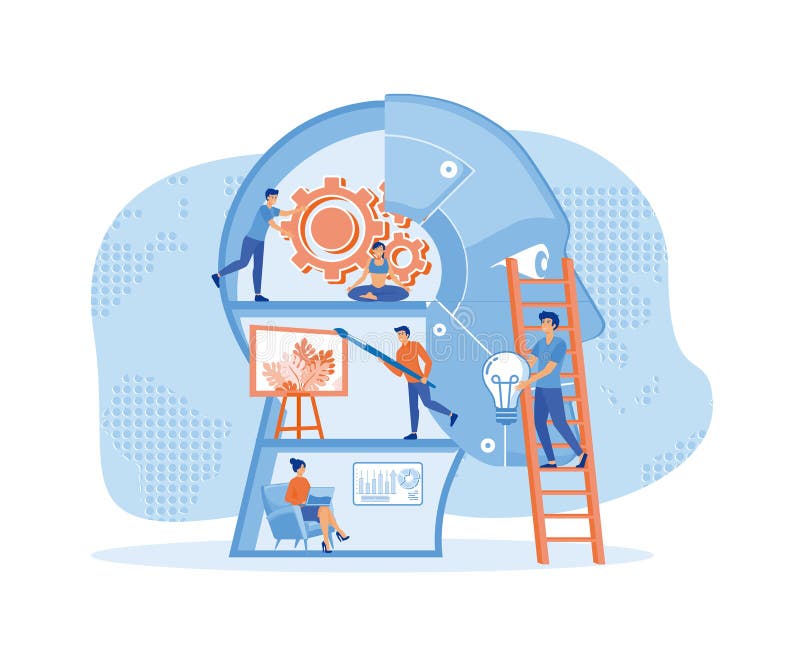 Self Development, Profile of Human Head with People Developing Mental ...