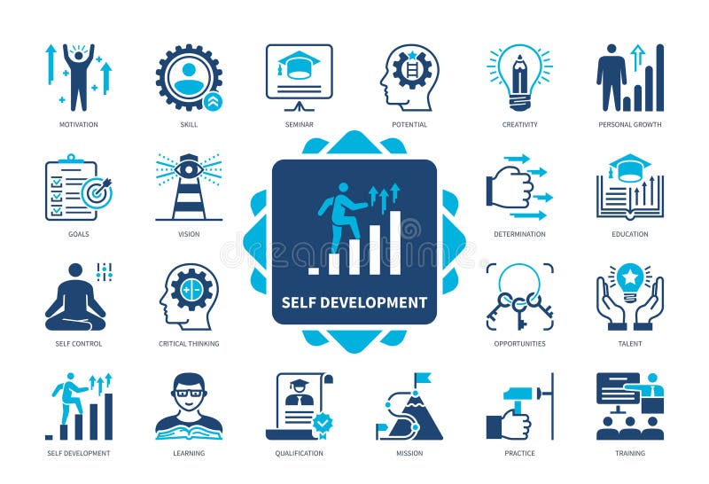 Self Development Solid Icon Set Stock Illustration - Illustration of ...