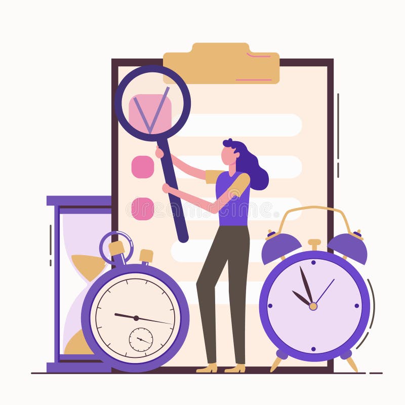 Self Discipline Flat Concept Illustration with Time Management Elements ...