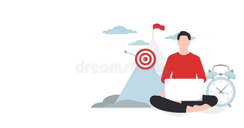 Self-discipline and Time Management Concept. Man with a Laptop Workoing ...