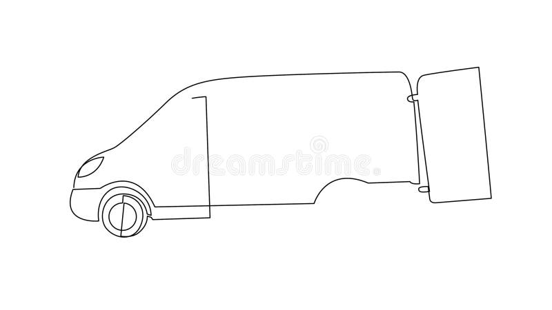 Self Drawing Animation of Cargo Van with Open Doors. Continuous One ...