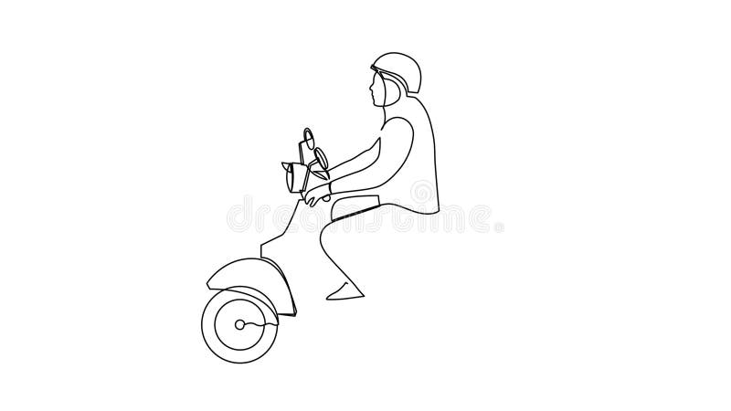 Self Drawing Animation of Person Riding a Retro Motorcycle Drawn by One ...