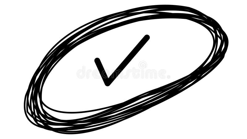 Self-drawing Doodle Oval with a Check Mark One Line on a White Back ...