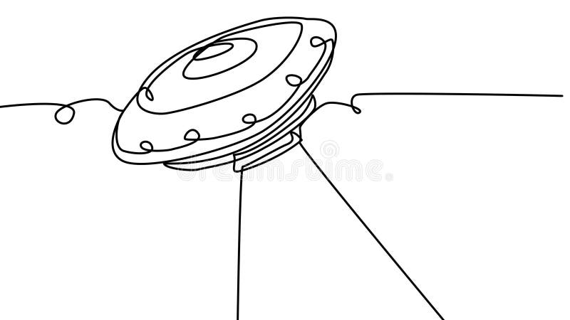 Self-drawing of a Flying Saucer in One Line on a White Screen. Stock ...