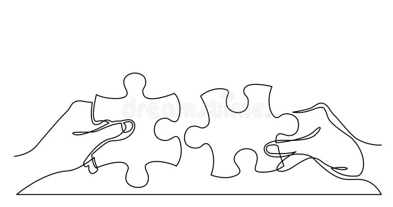 Self Drawing Line Animation of Two Hands with Puzzle Pieces Connecting ...