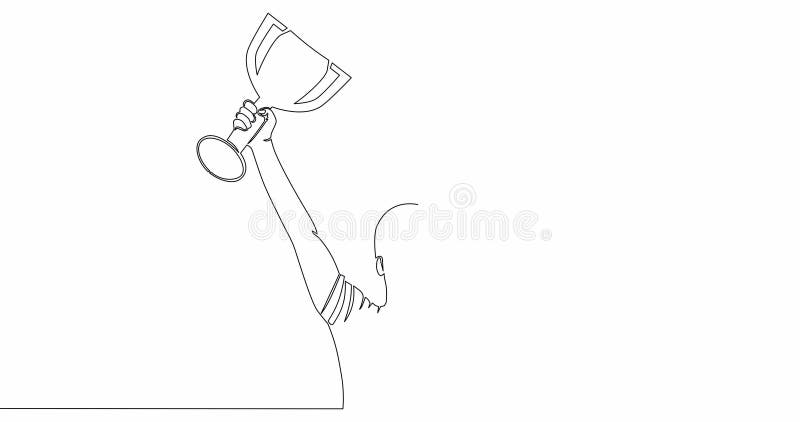 Self Drawing Line Animation Champion Player Lifting Trophy Continuous ...