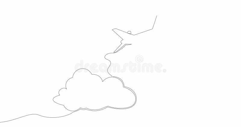 Self Drawing Line Animation Flying Passenger Plane and Cloud Continuous ...