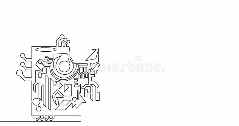 Self Drawing Line Animation Hand Draws Computer Microchip CPU ...
