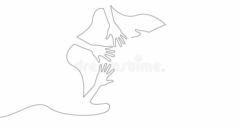 Self Drawing Line Animation Hands Partnership Coworking Continuous Line ...