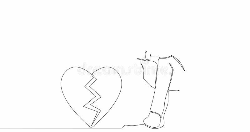 Self Drawing Line Animation Man with a Broken Heart is Sitting in ...
