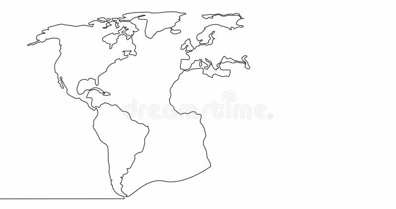 Self Drawing Line Animation Map of the Earth Continuous Line Drawn ...