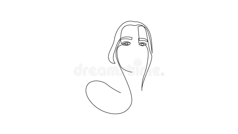 One Line Female Robot Design Hand Drawn Minimalist Style Full Lenght