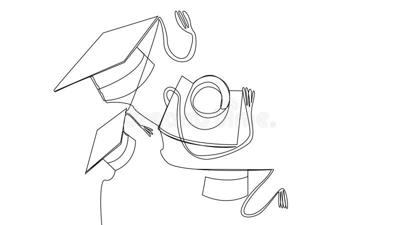 Self-drawing Student Hats in a Single Line with a Blue Silhouette ...