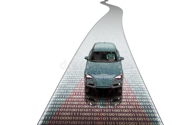 Self Driveing Electronic Computer Car on Road Stock Illustration ...