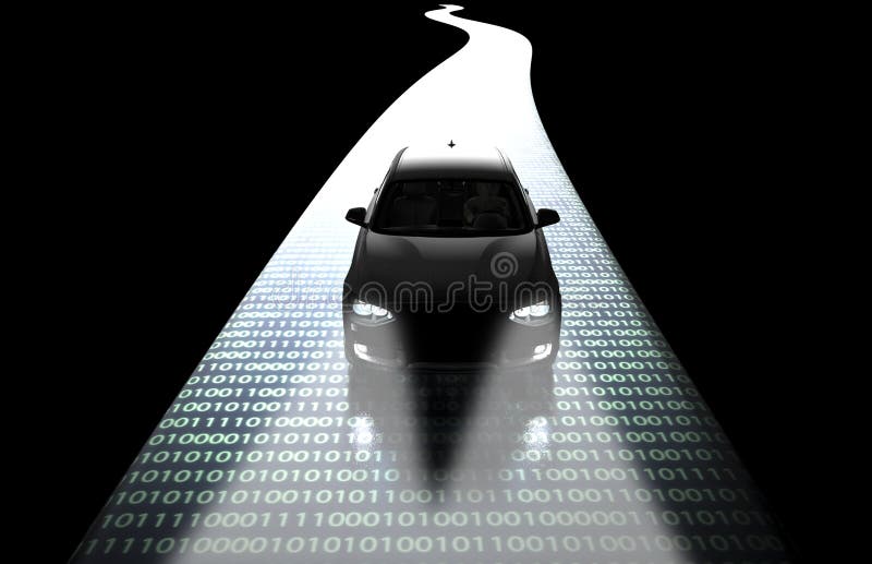 Self Driveing Electronic Computer Car on Road Stock Illustration ...