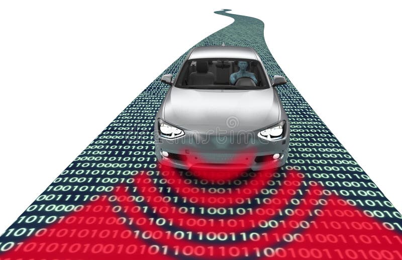 Self Driveing Electronic Computer Car on Road Stock Illustration ...