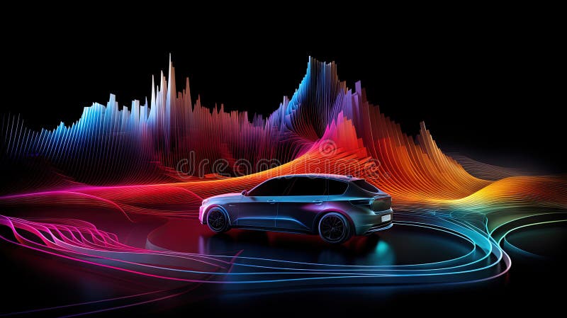 Self-driving Auto Technology Concept with Car Surrounded with Radar ...