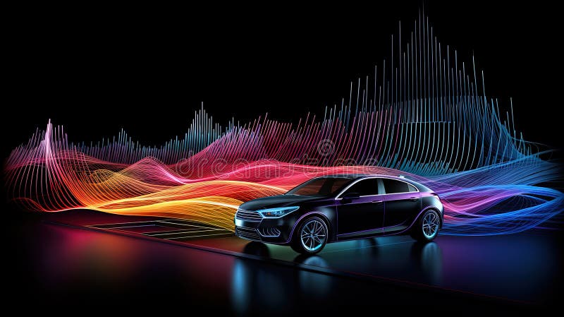 Self-driving Auto Technology Concept with Car Surrounded with Radar ...