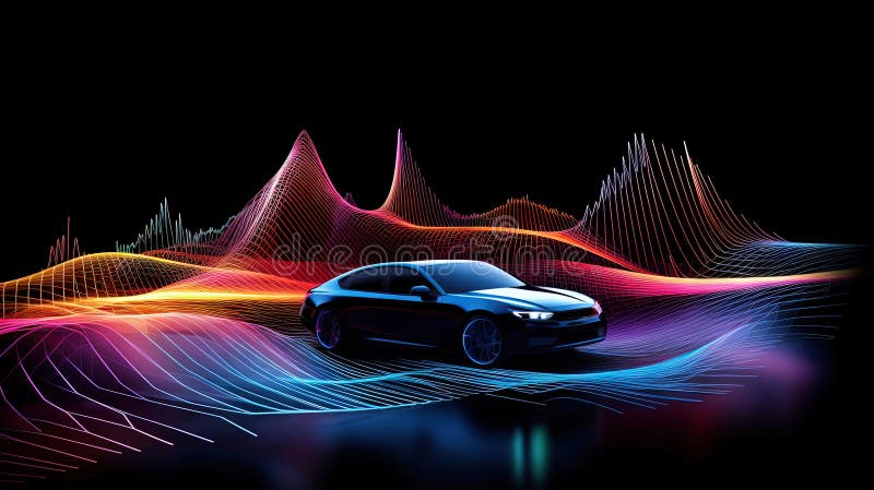 Self-driving Auto Technology Concept with Car Surrounded with Radar ...