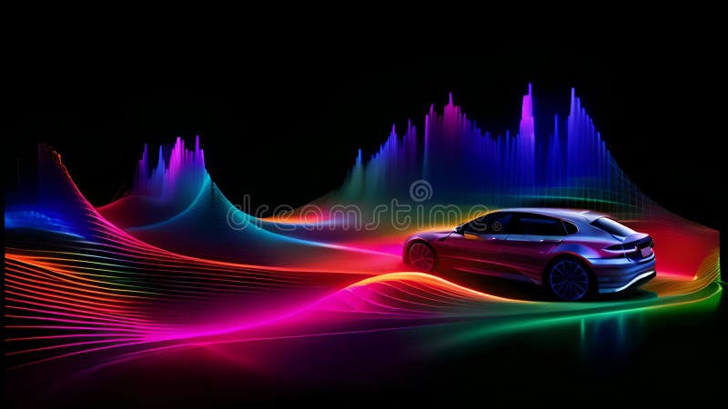 Self-driving Auto Technology Concept with Car Surrounded with Radar ...