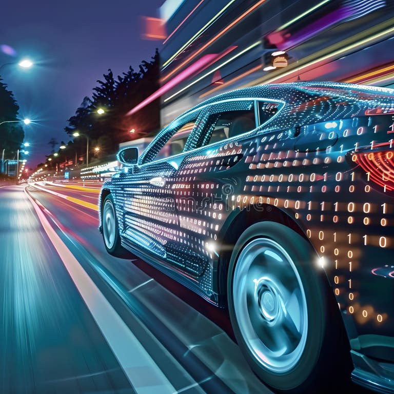 Self-Driving Car with BinaryCode Overlay. Stock Illustration ...