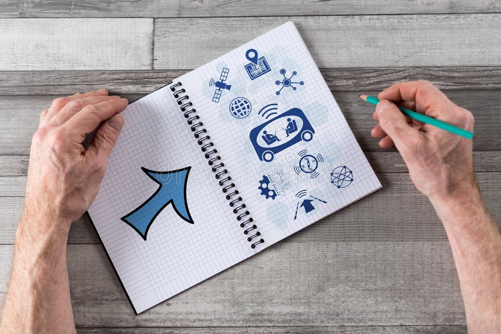 Self-driving Car Concept on a Notepad Stock Photo - Image of ...