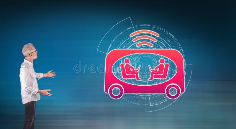 A Self-driving Car Concept Explained by a Businessman on a Wall Screen ...