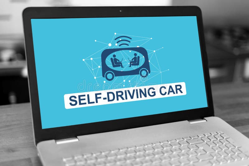 Self-driving Car Concept on a Laptop Stock Image - Image of internet ...